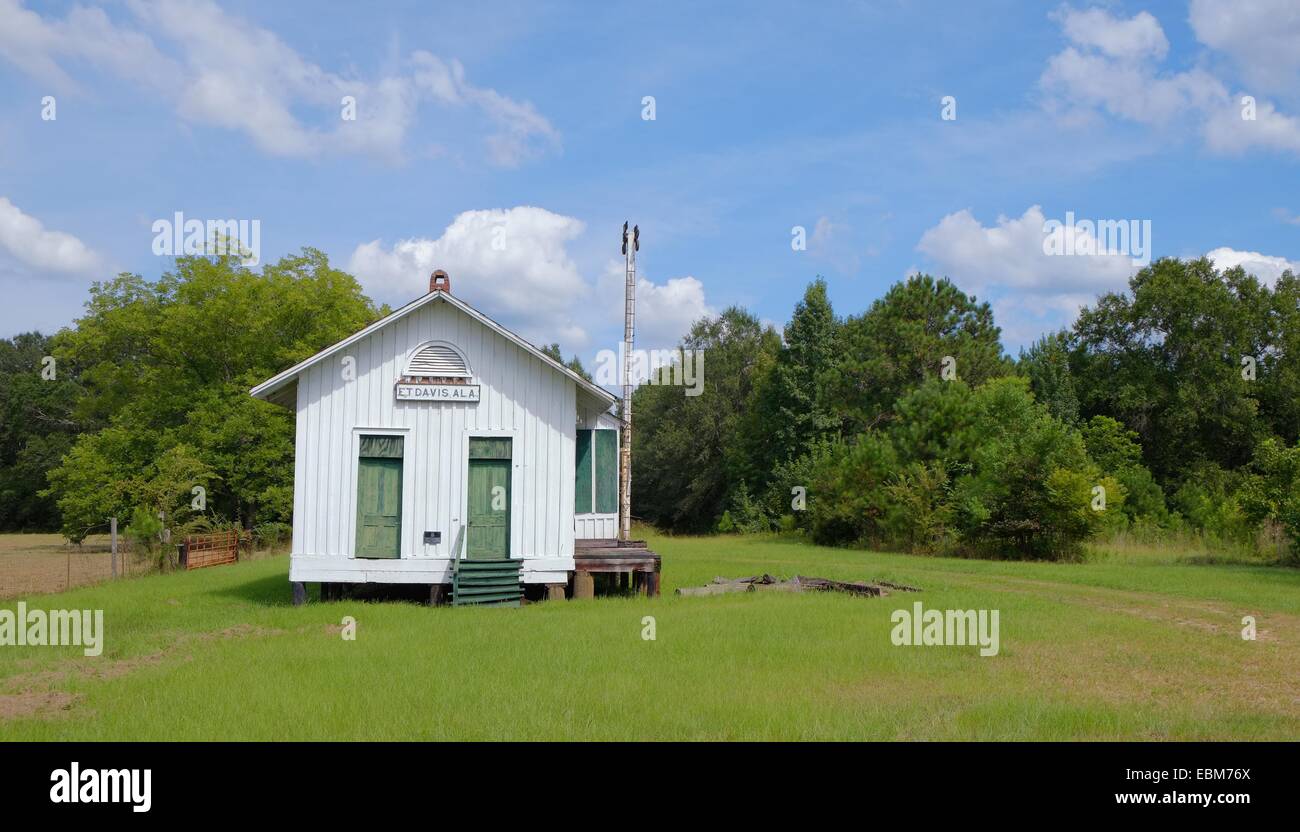 Abandoned railroad, train, freight depot in rural Fort Davis, Alabama ...