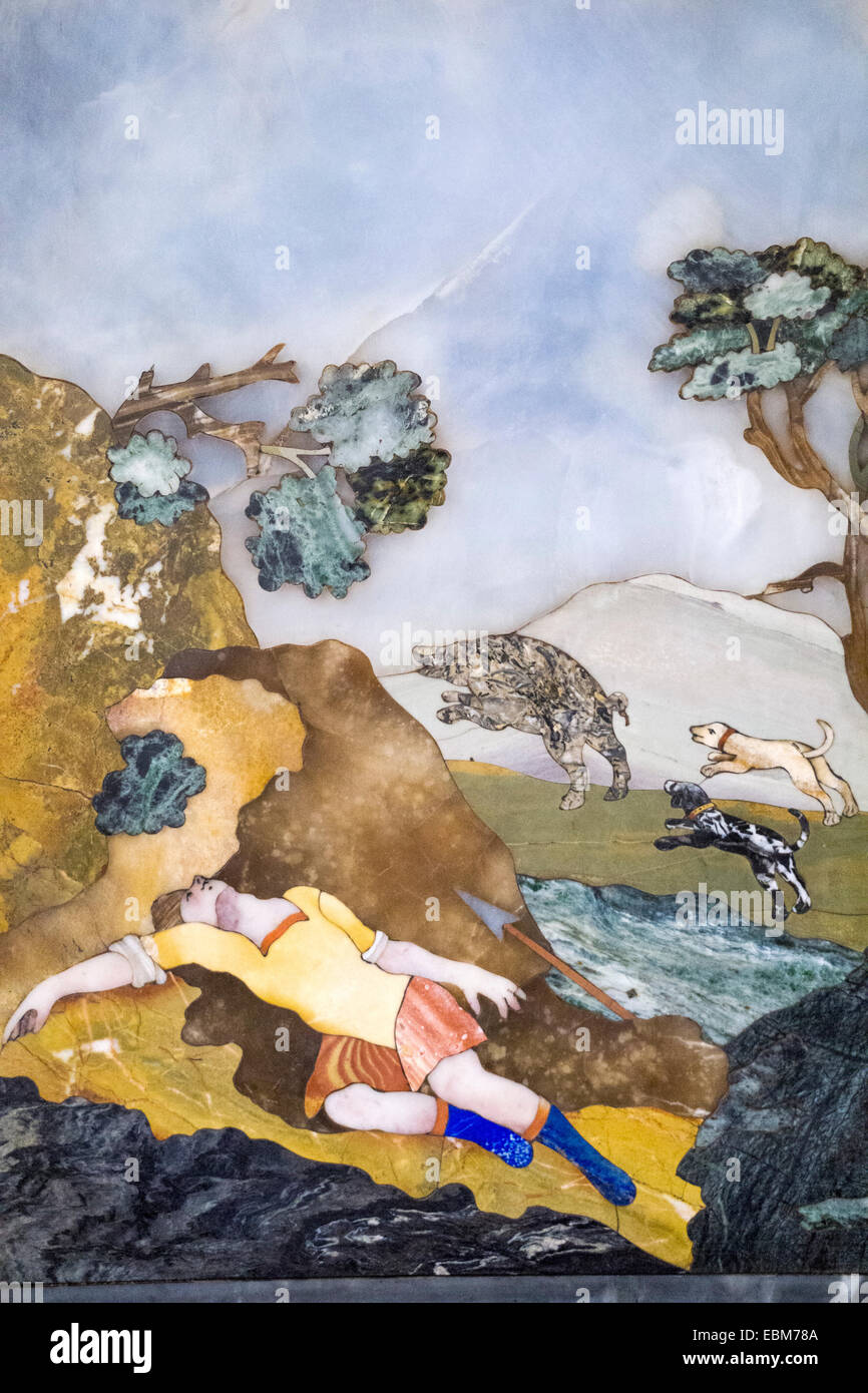 depiction of mythological death of mortal Adonis soft stone inlay in ...