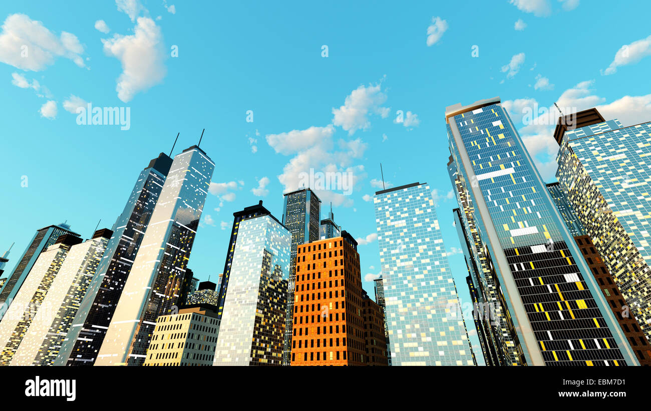 Generic urban architecture and skyscrapers forming a huge city. 3D ...