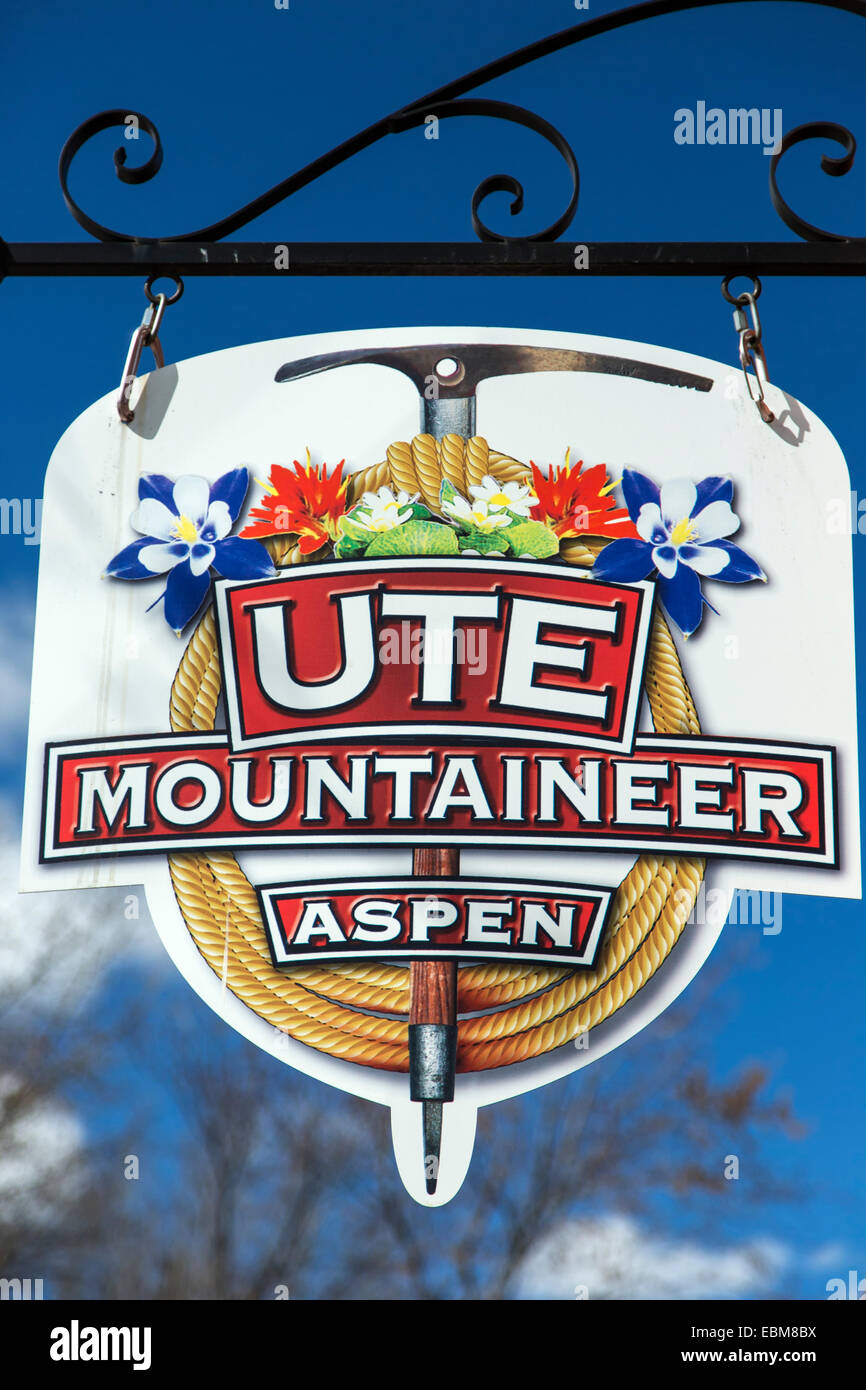 Sign, Ute Mountaineer, Aspen, Colorado USA Stock Photo - Alamy