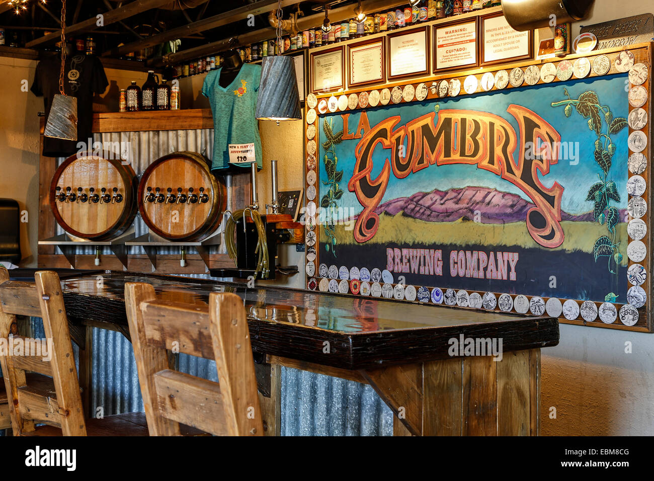 Sign and bar, La Cumbre Brewing Company, Albuquerque, New Mexico USA ...