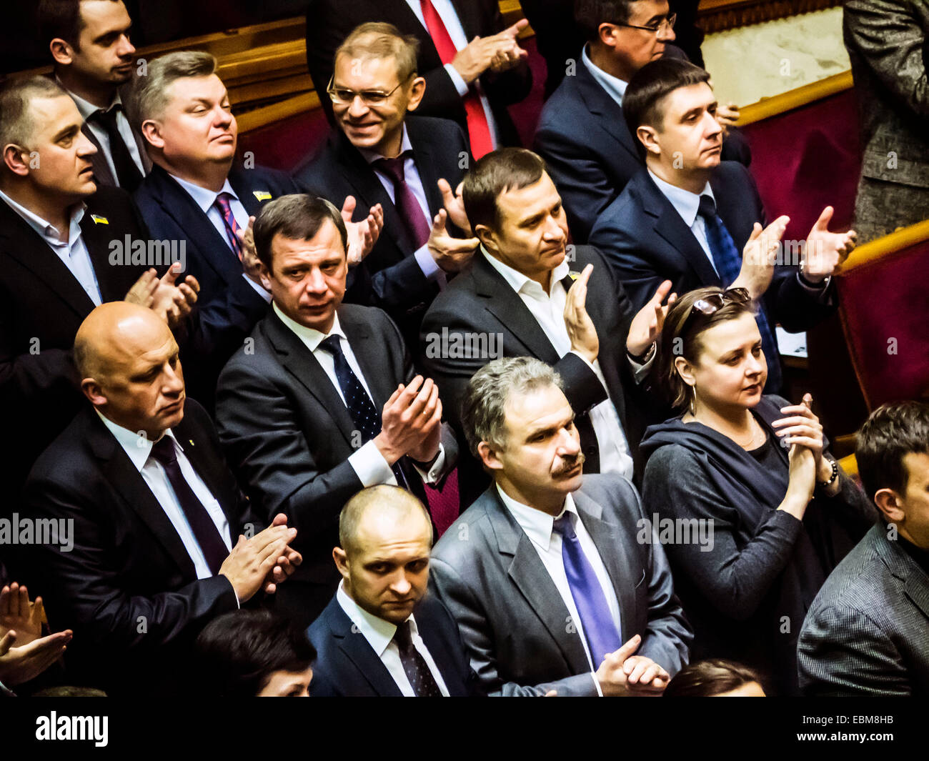 Kiev, Ukraine. 2nd Dec, 2014. Deputies congratulate the new members of ...