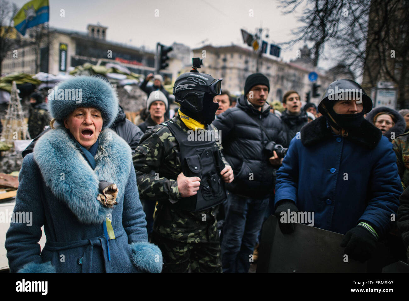 February 13, 2014 - Kiev, Ukraine - Protesters chant slogans outside ...