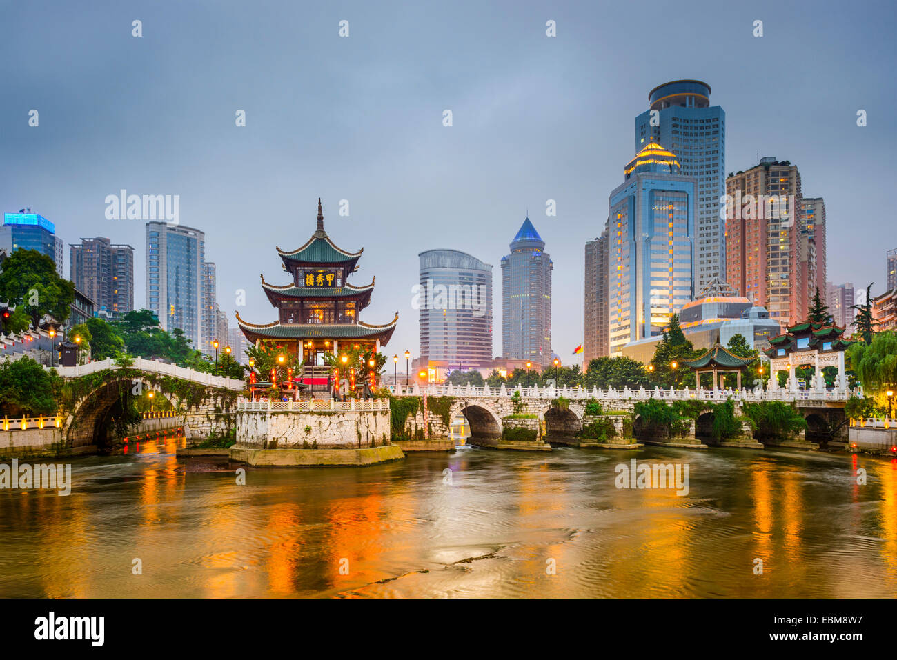 Guiyang, China city skyline on the river Stock Photo - Alamy
