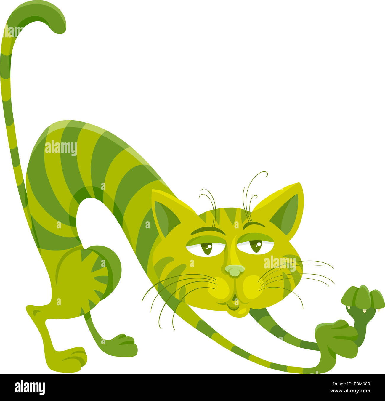 Cartoon Illustration of Funny Green Cat Character Stock Photo - Alamy