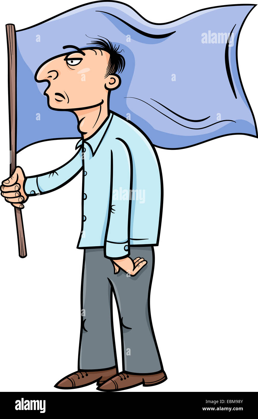 Cartoon Illustration of Man Holding a Flag Stock Photo - Alamy