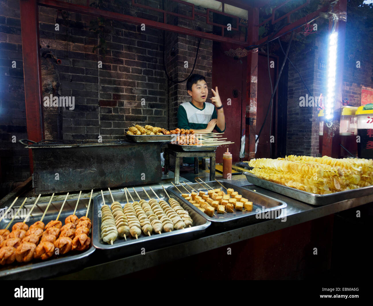 Street food stall in Muslim quarter of Xian, China, Asia Stock Photo ...