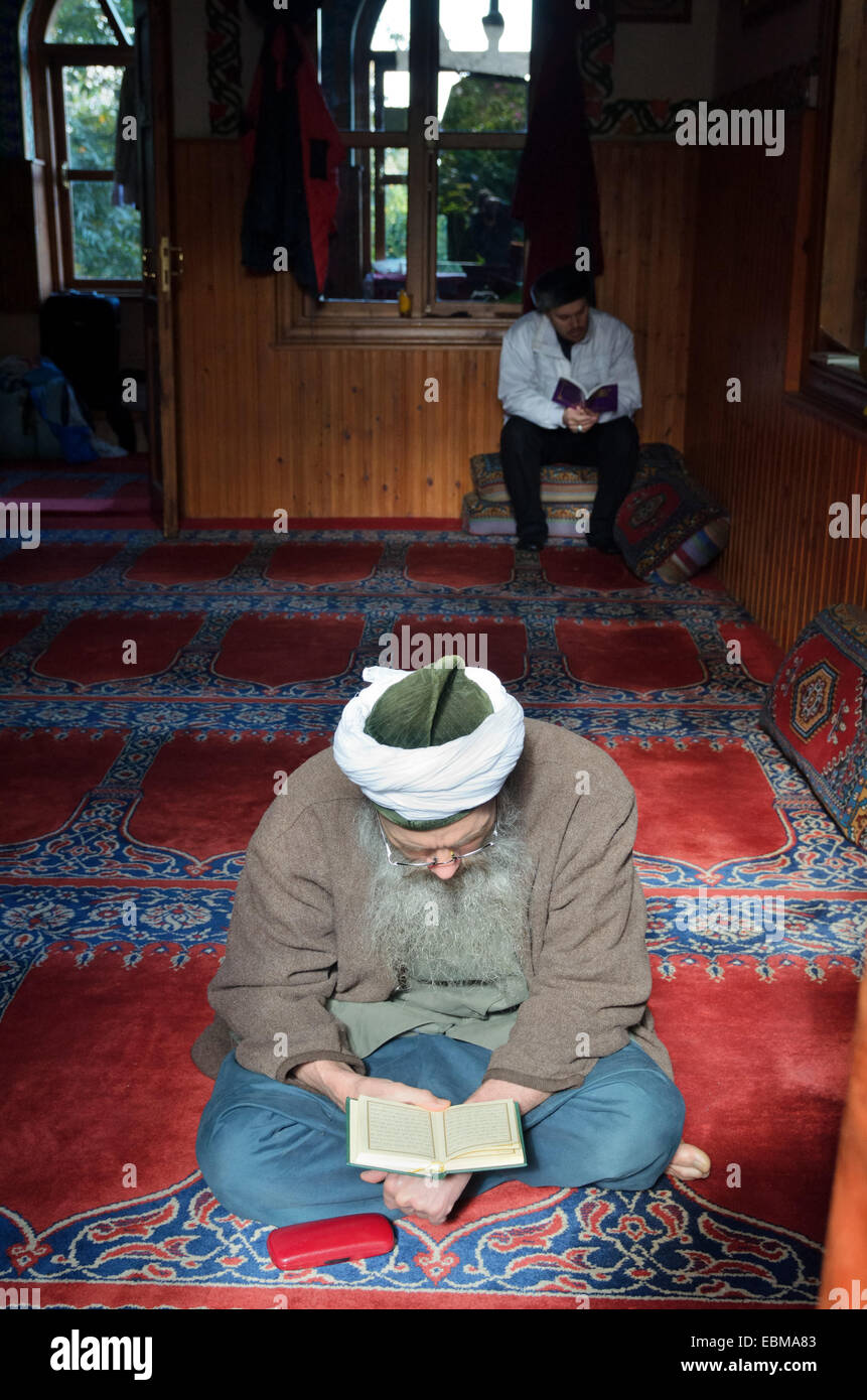 Sufi reads Quran in the mosque inside the residence of Shaikh Nazim Al ...