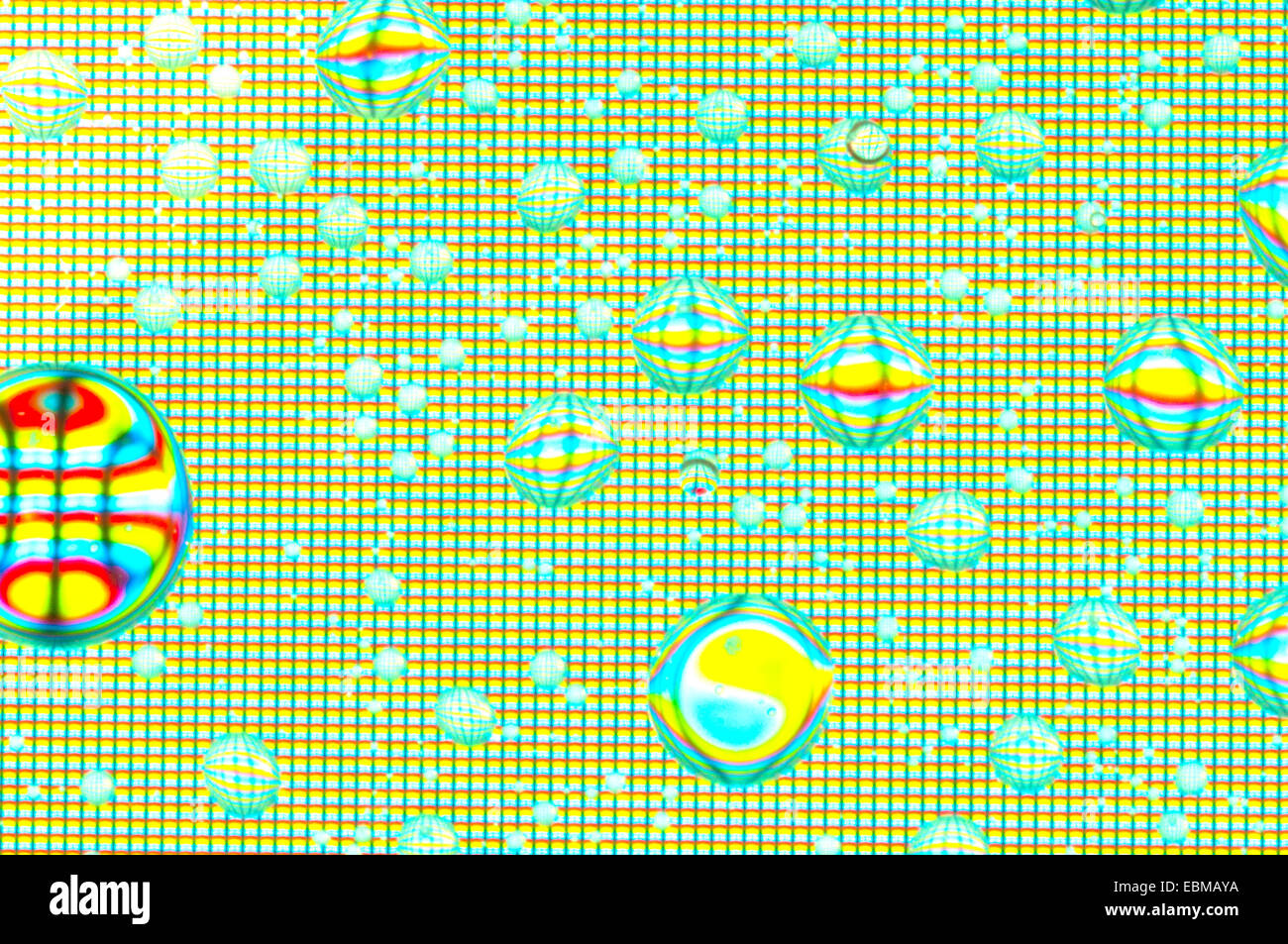 Close up of water droplets on a computer screen. Can be useful in ...