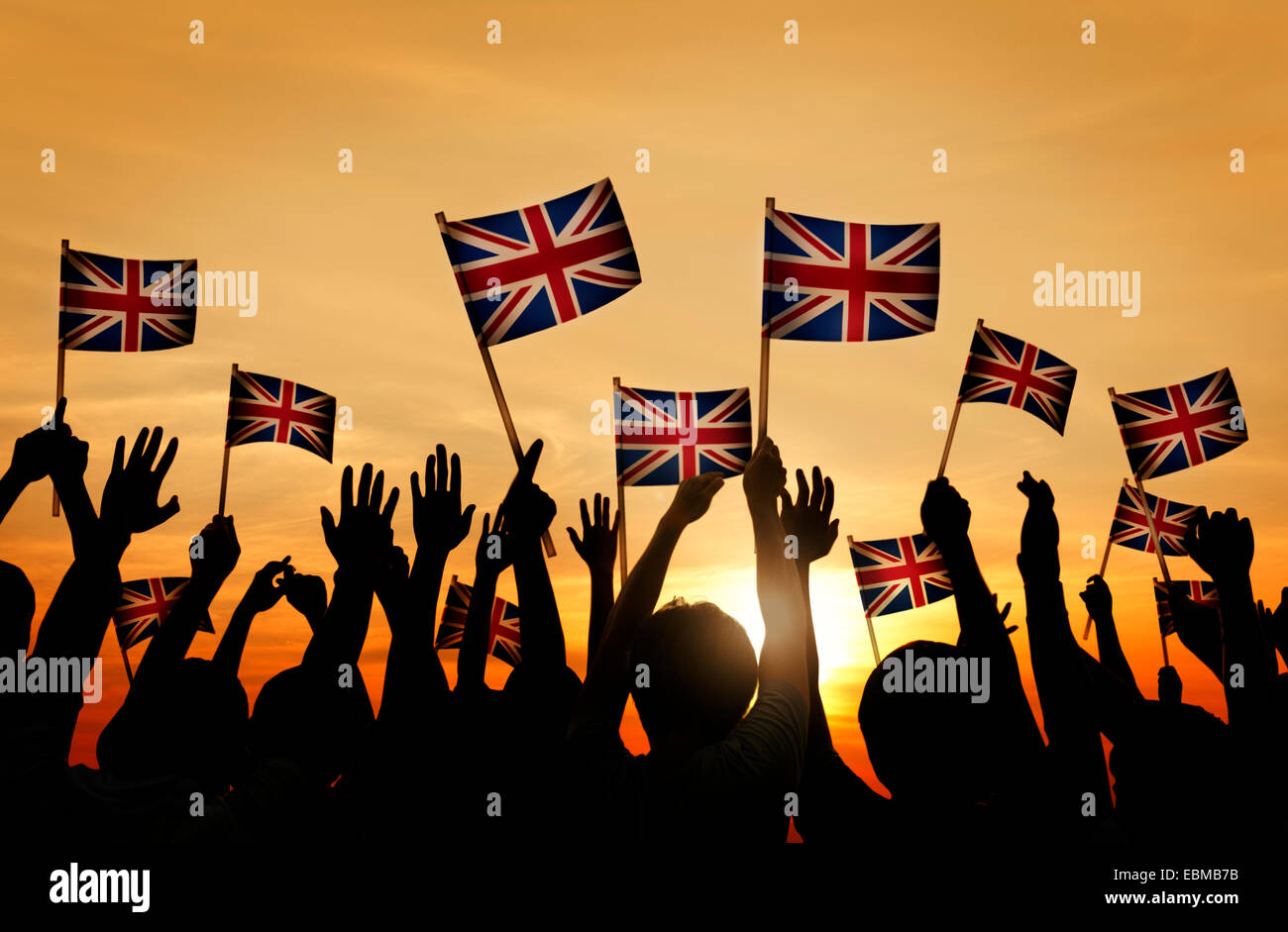 Crowd waving british flag hi-res stock photography and images - Alamy
