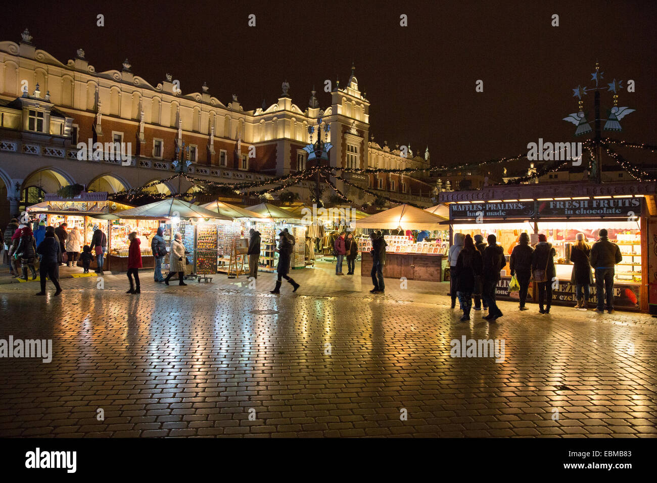 Krakow, Poland, December 2014; Christmas market, medieval marketplace ...