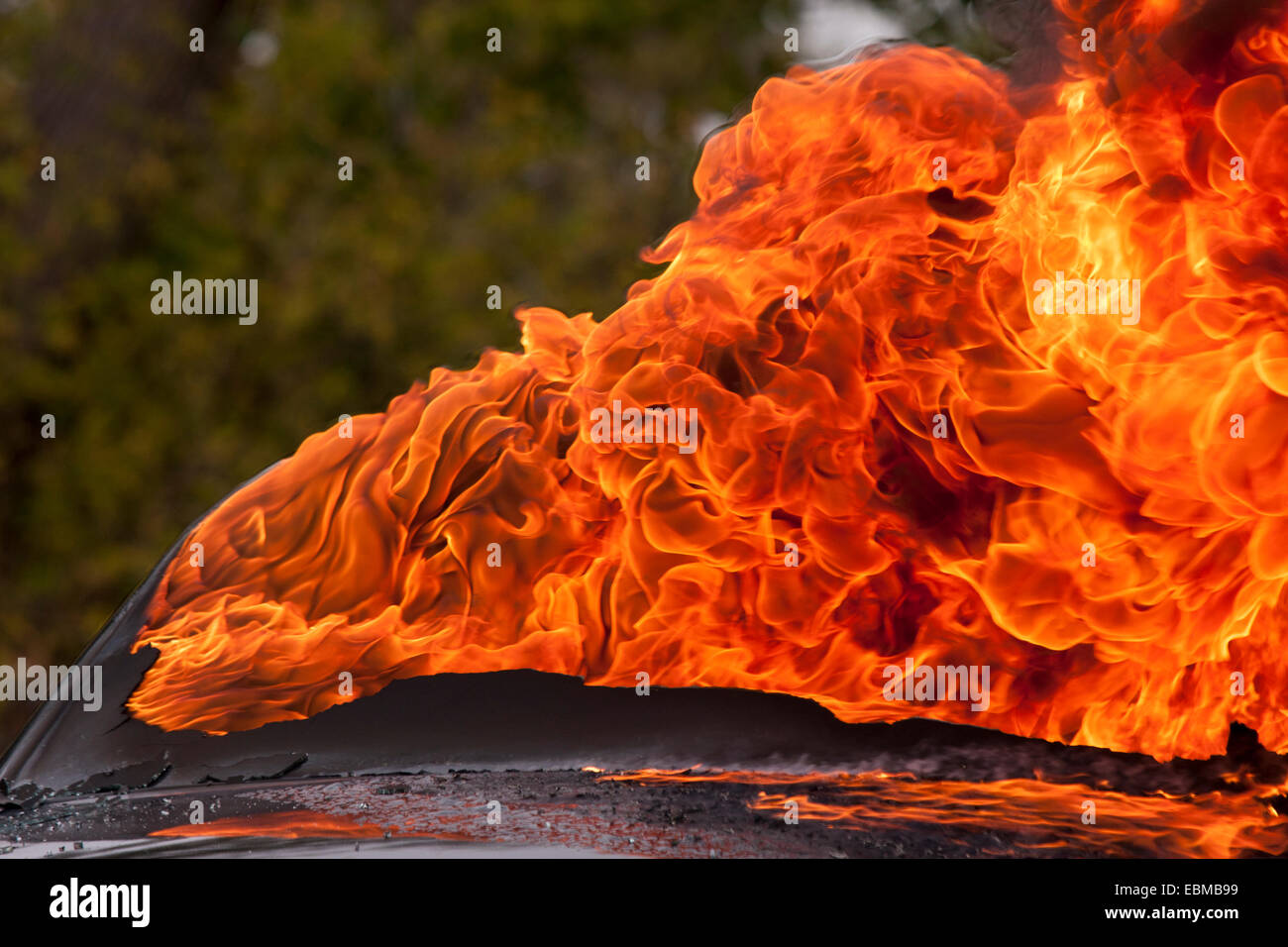 Car Fire with windows broken Stock Photo - Alamy
