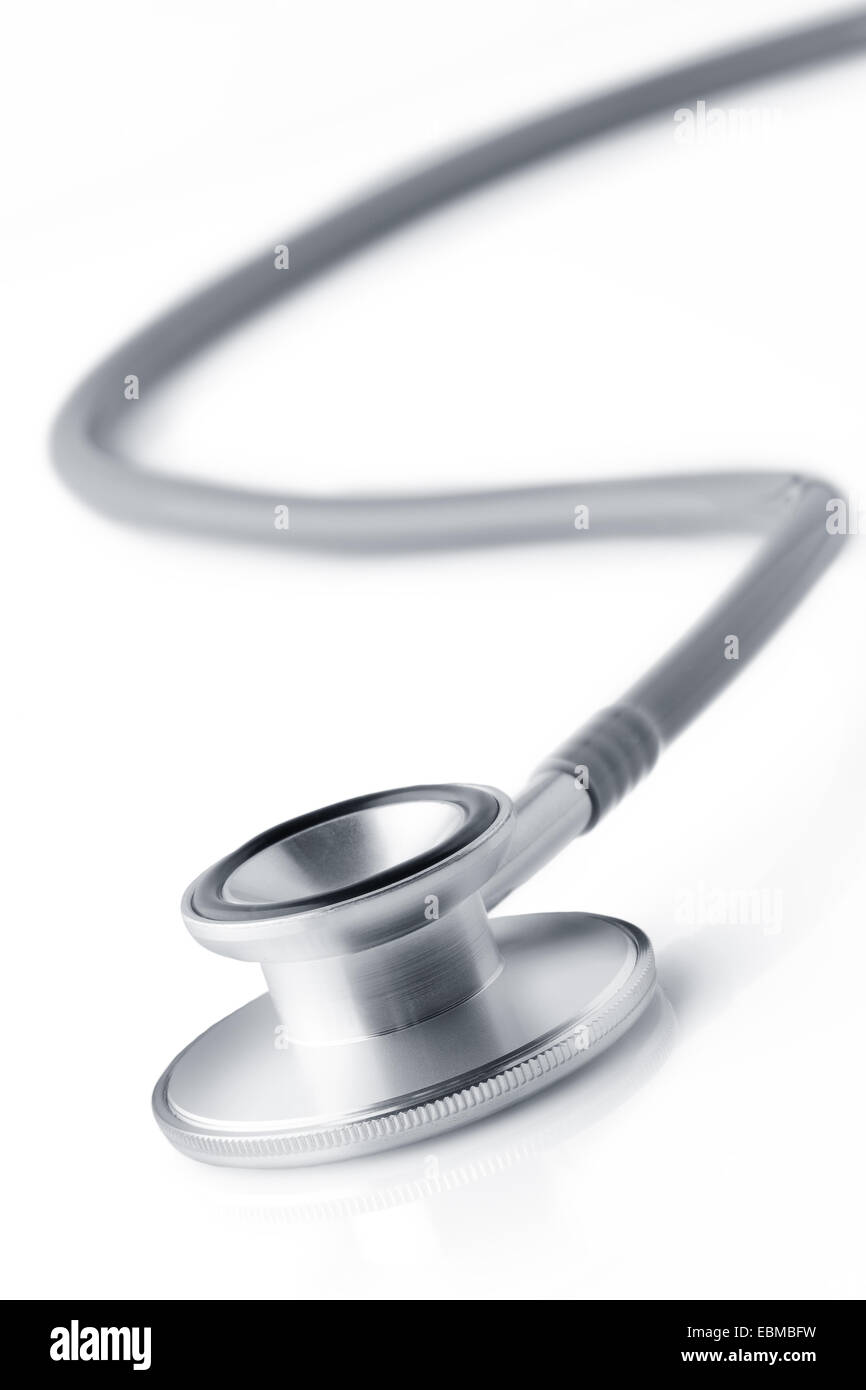 Close up view of grey stethoscope on white back Stock Photo - Alamy