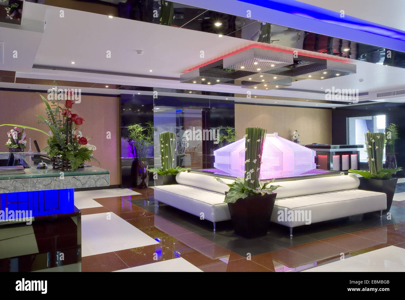 Panoramic view of nice modern stylish hotel lobby interior Stock Photo ...