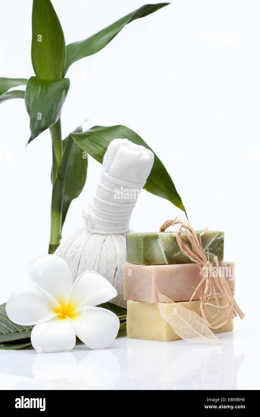 view of spa theme object on white background Stock Photo - Alamy