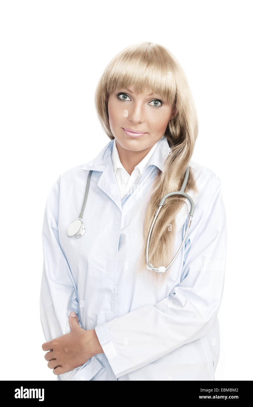 Portrait of nice doctor on white back Stock Photo - Alamy
