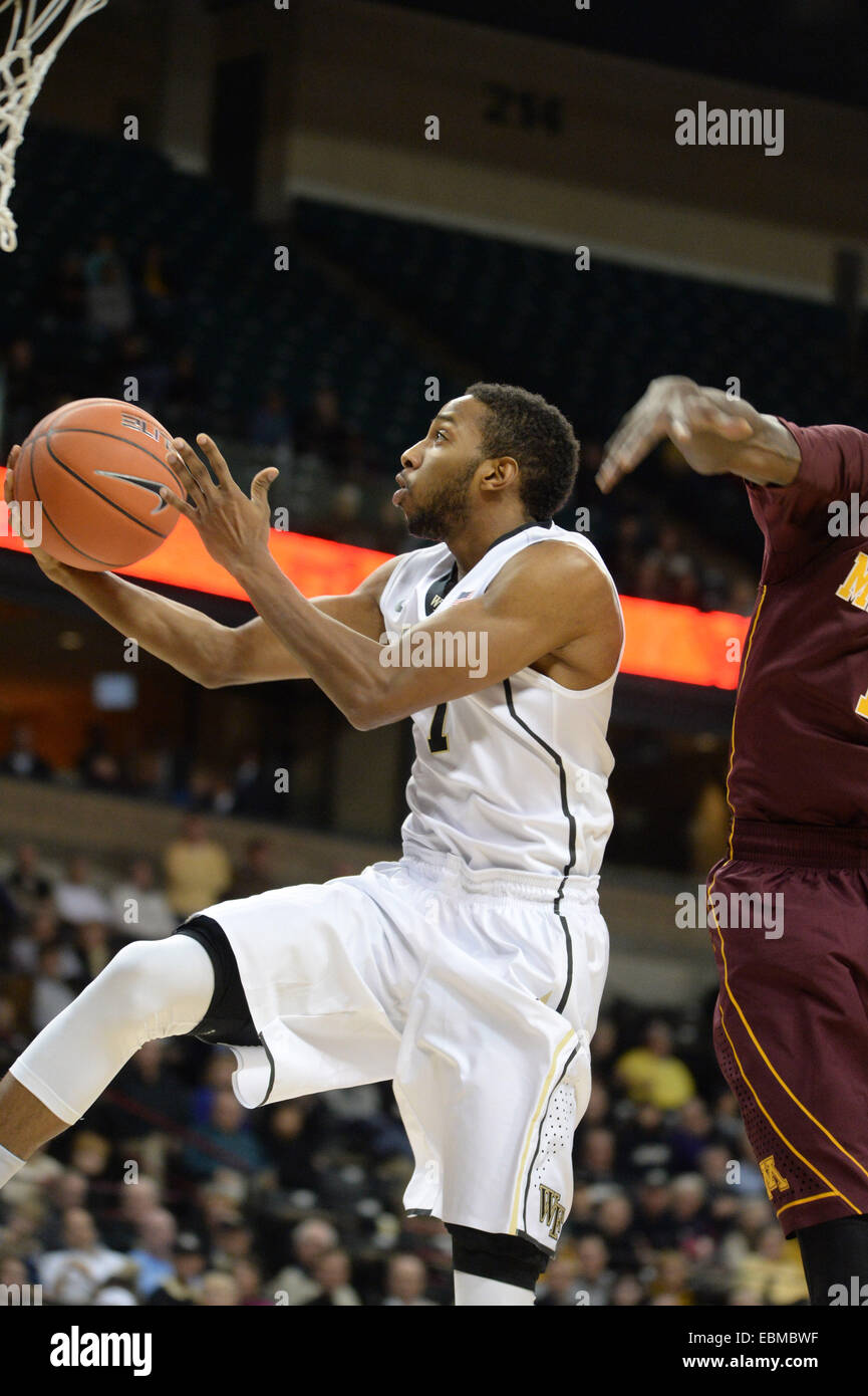 Winston-Salem, NC, USA. 26th Nov, 2014. Wake Forest Demon Deacons guard Madison Jones #1 shoots ...