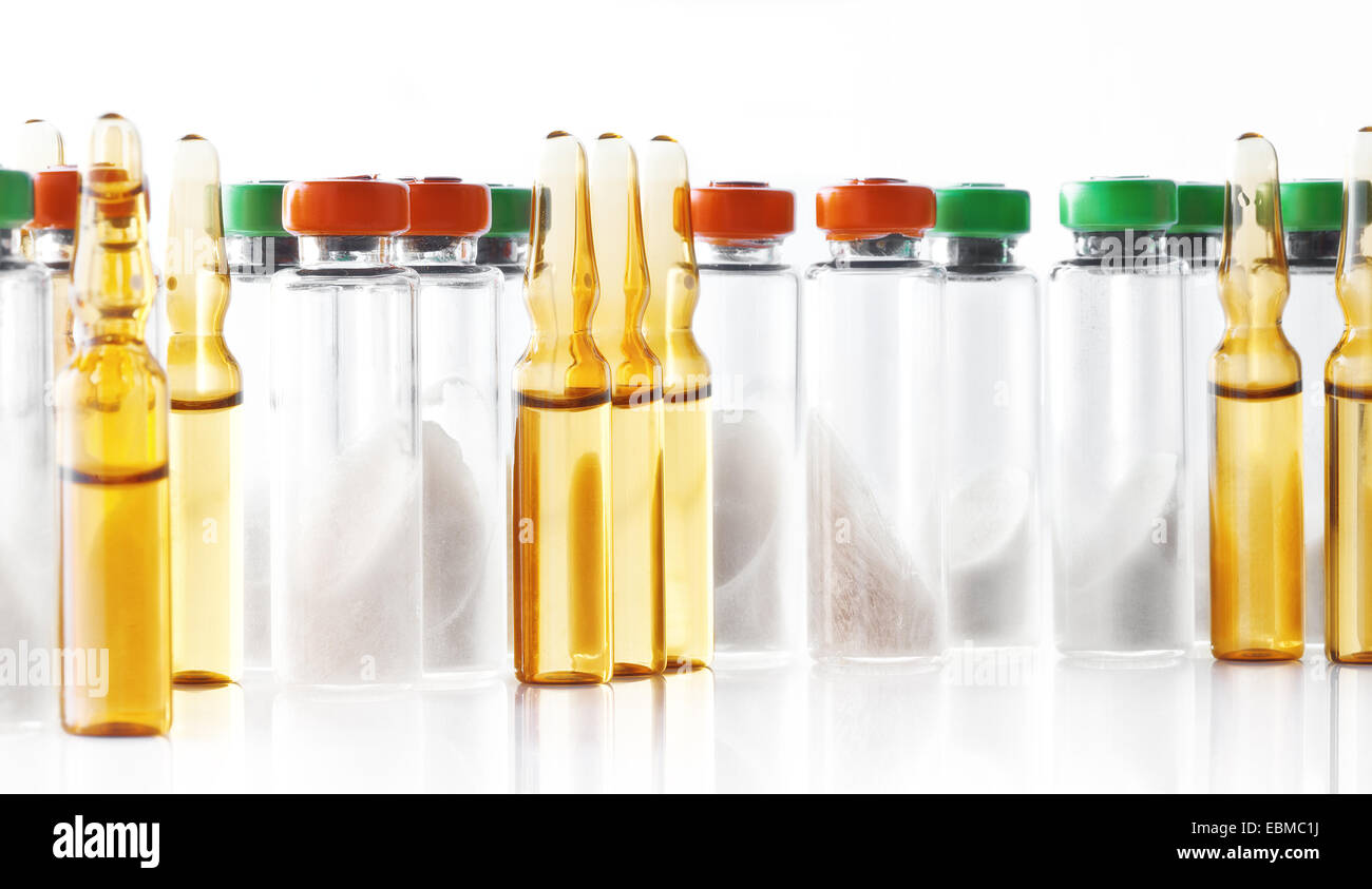 Close up view of different ampoules on white back Stock Photo - Alamy