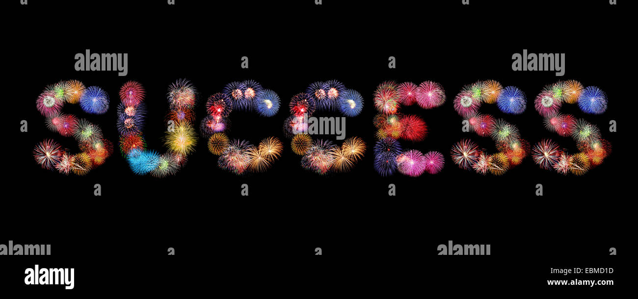Success word colorful fireworks text isolated on black background Stock ...