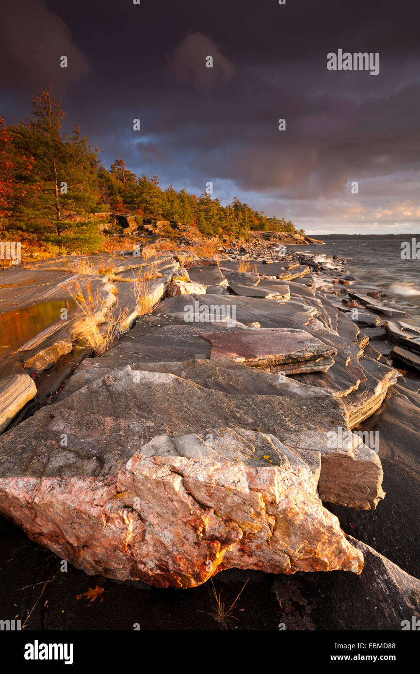 Dark clouds over Georgian Bay and a rocky shoreline. Parry Sound ...