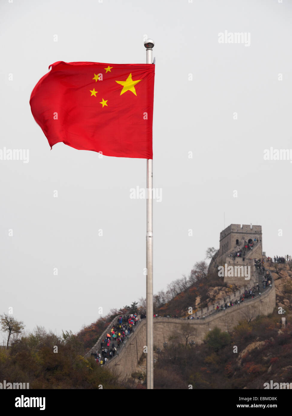 Chinese flag in front of The Great Wall of China Stock Photo - Alamy