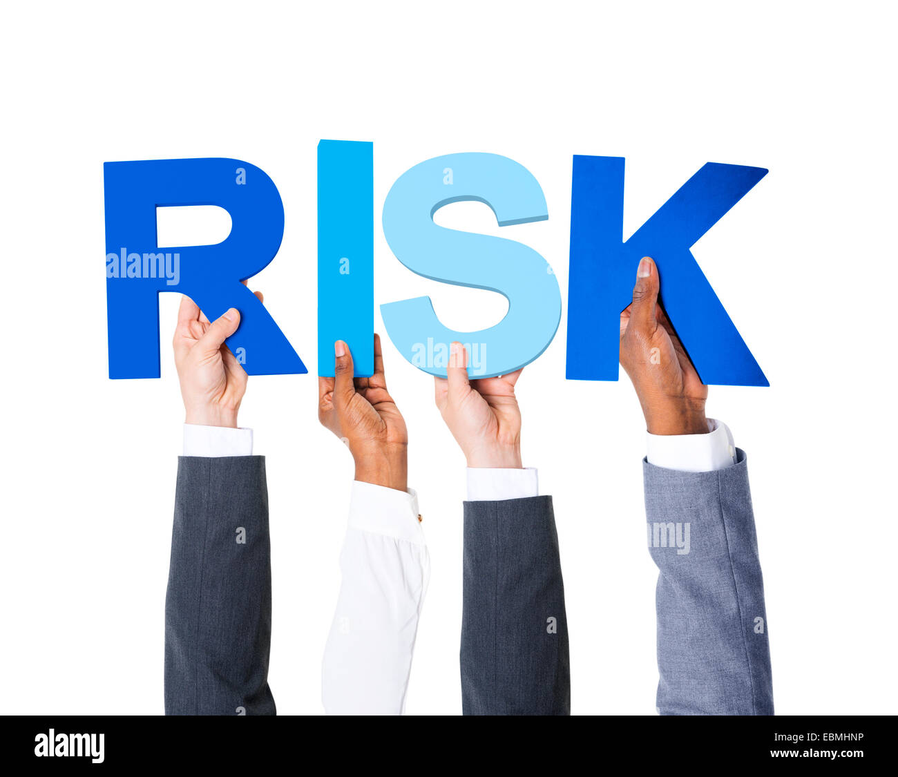Multiethnic Business People Holding the Word Risk Stock Photo - Alamy