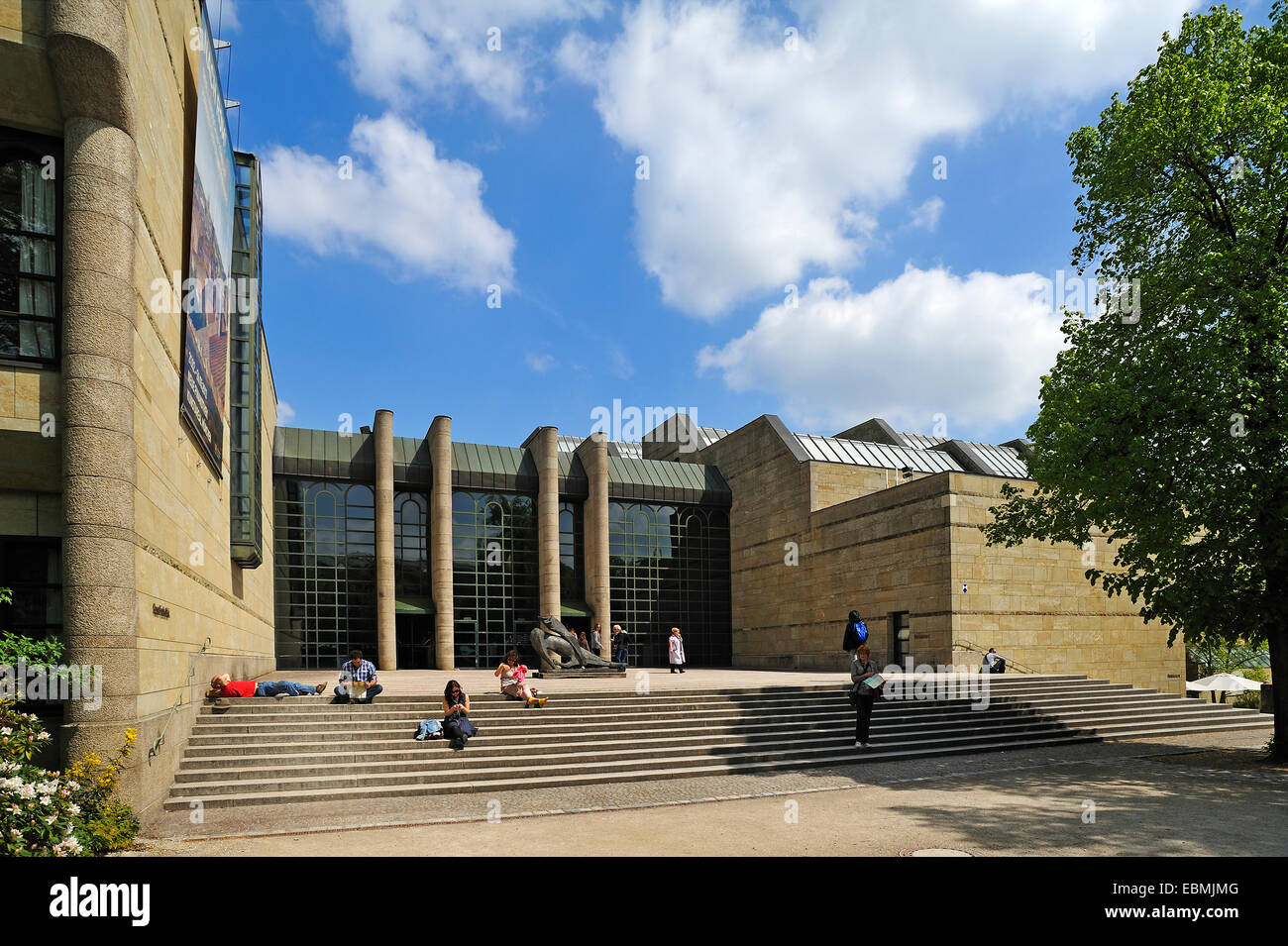 Main entrance of the Neue Pinakothek art gallery with visitors on the ...