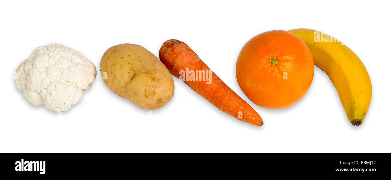 five fruits and vegetables on the white background Stock Photo - Alamy