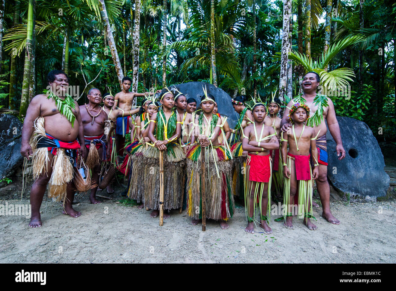 Traditionally dressed islanders, Yap Island, Caroline Islands ...