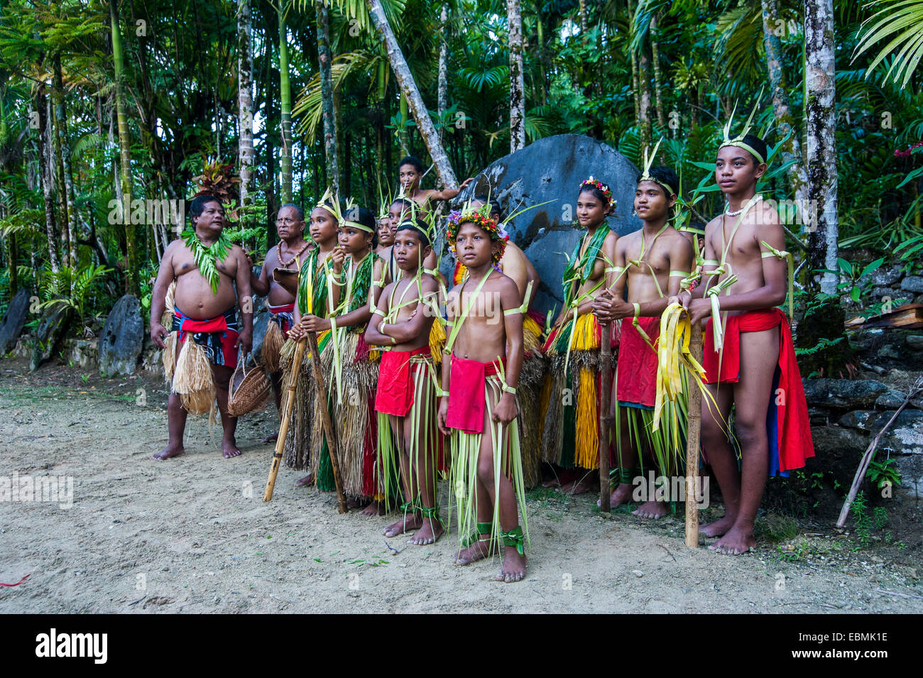 Traditionally dressed islanders, Yap Island, Caroline Islands ...
