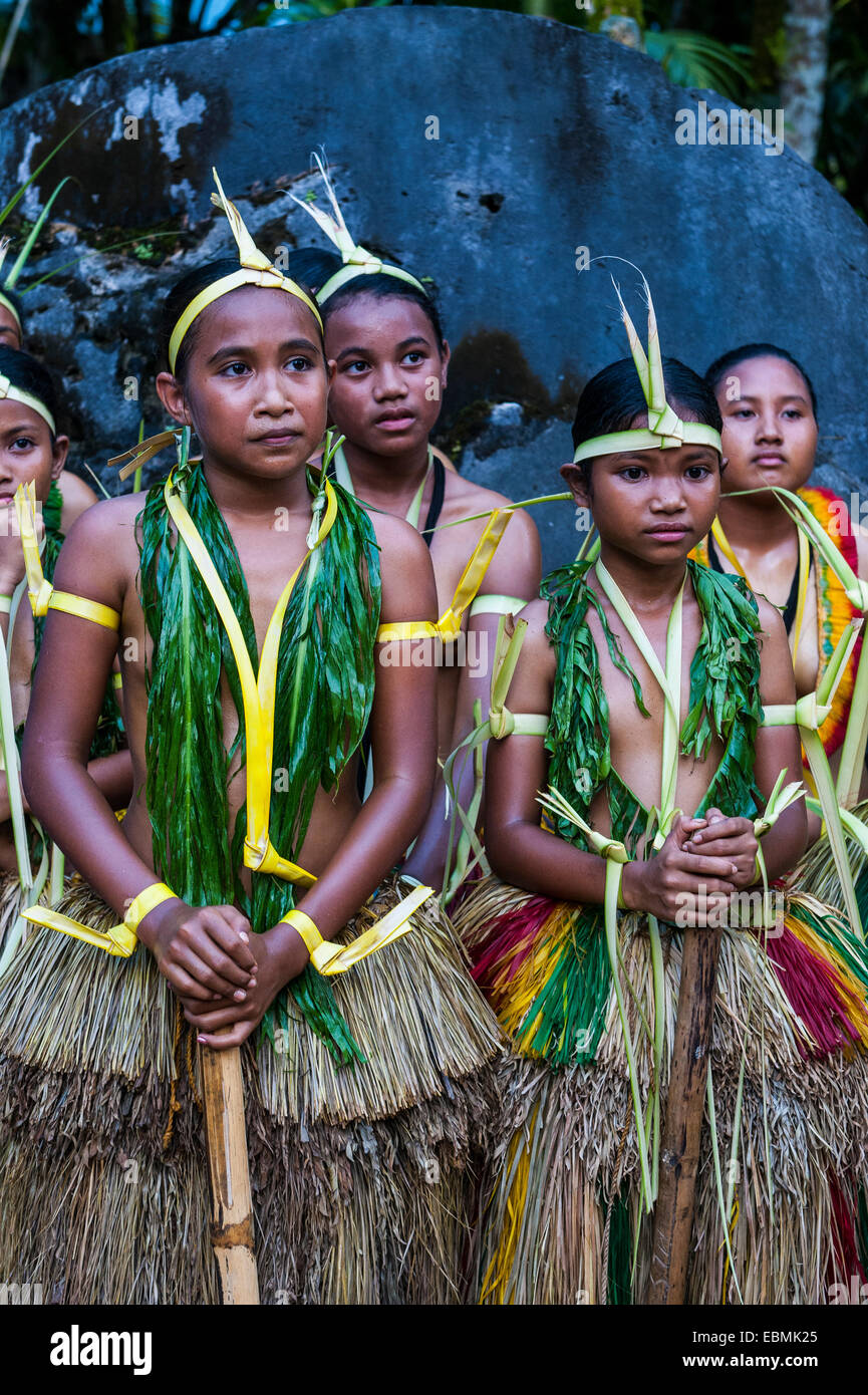 Traditionally dressed islanders, Yap Island, Caroline Islands ...