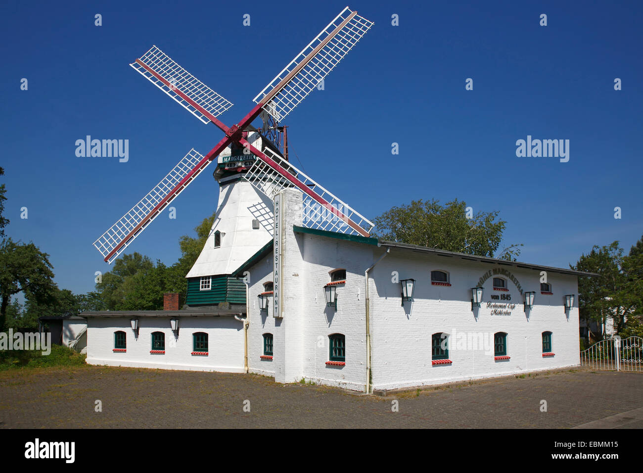 Historic windmill, "Margaretha" from 1845, Dutch smock mill, restaurant ...