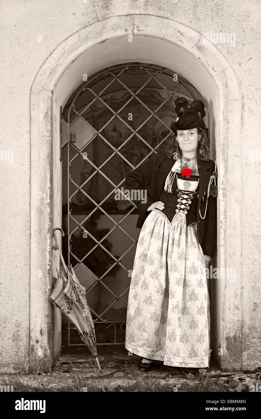 Young woman in traditional costume, typical for the region Achensee ...