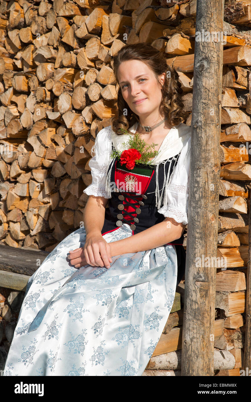 Young woman in traditional costume, Tyrolean traditional costume ...