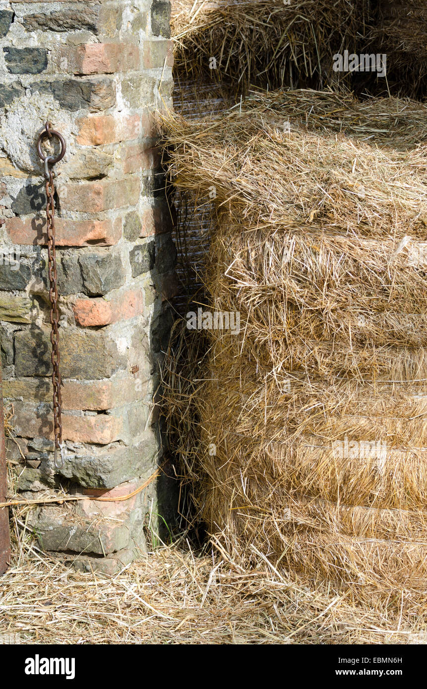 bales of hay in a barn brick Stock Photo - Alamy