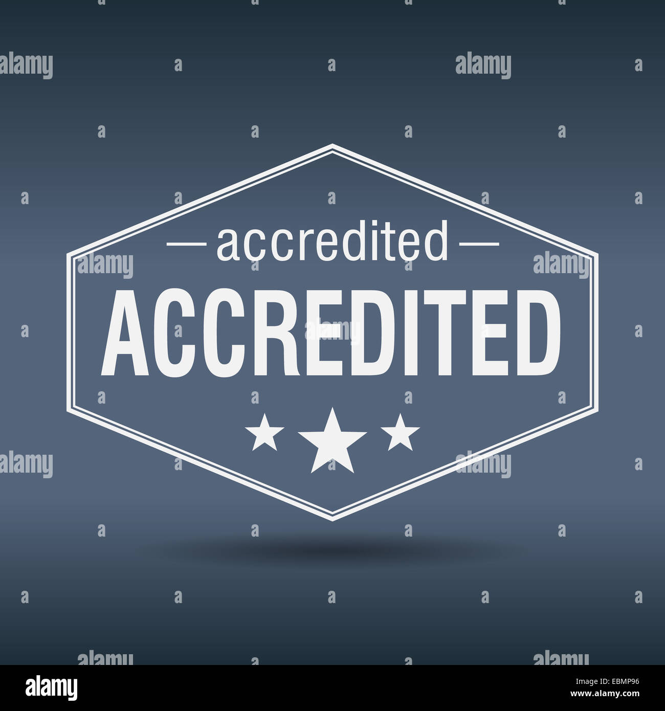 accredited hexagonal white vintage retro style label Stock Photo - Alamy