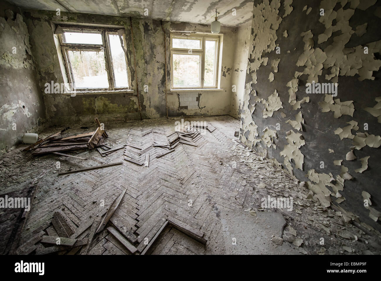 empty room in barracks of Chernobyl-2 military base next to Duga-3 ...