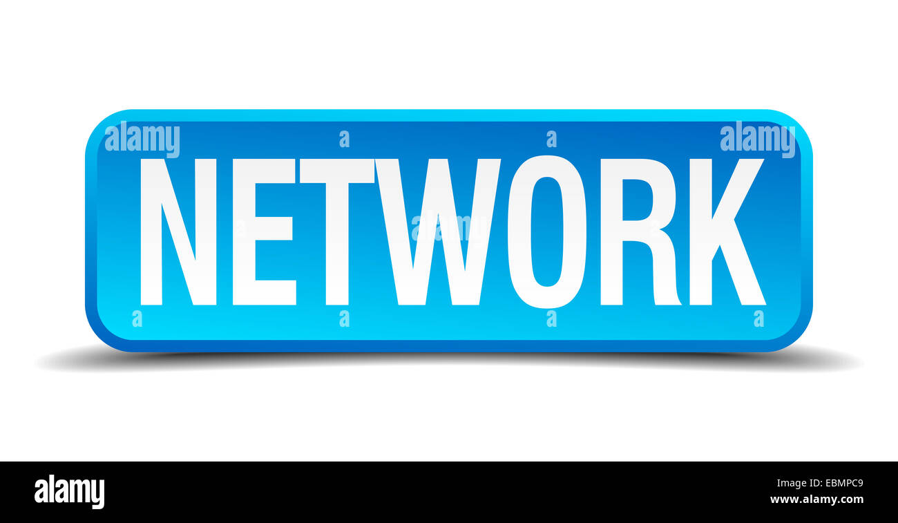 Network blue 3d realistic square isolated button Stock Photo - Alamy