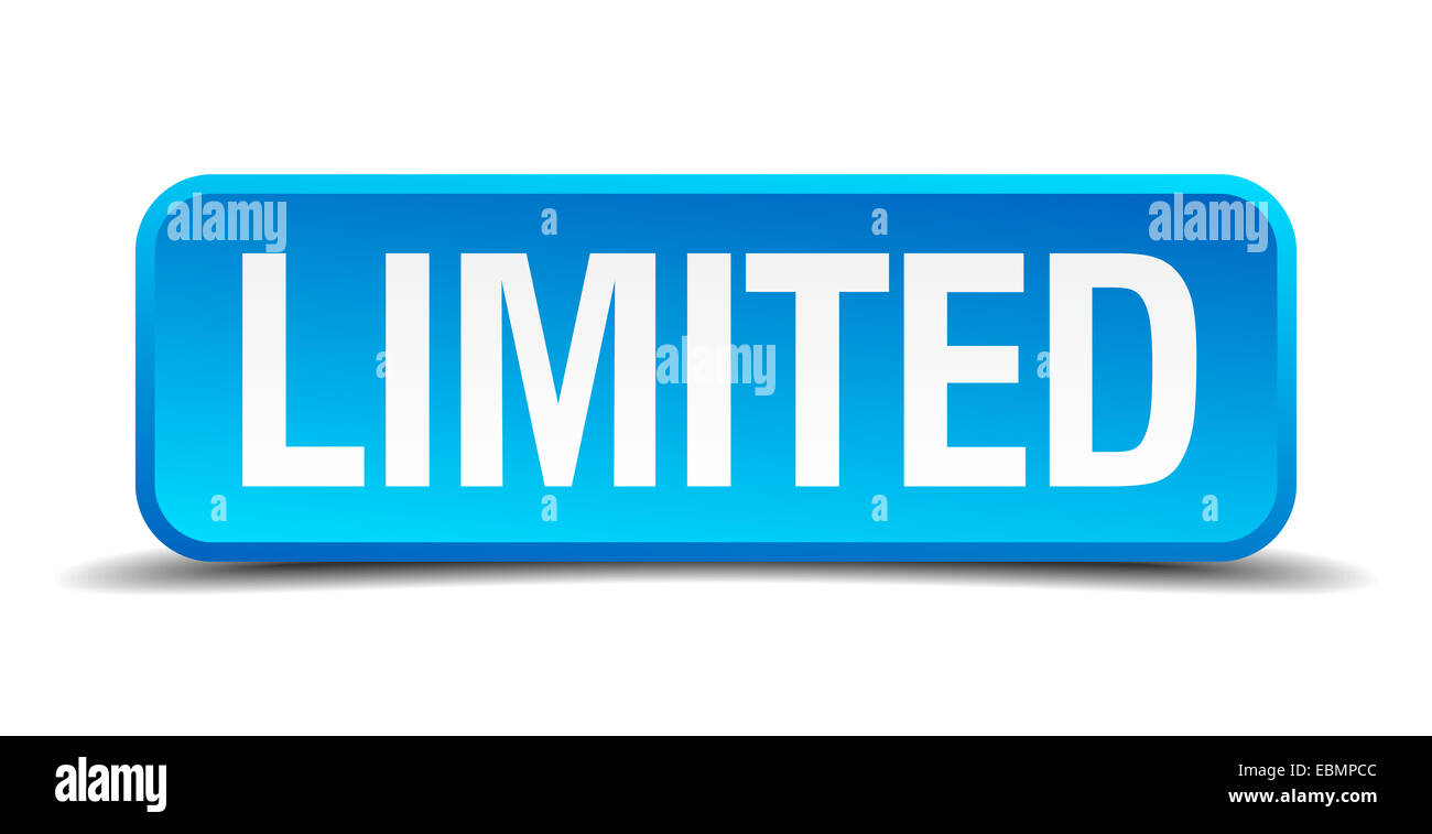 Limited blue 3d realistic square isolated button Stock Photo - Alamy