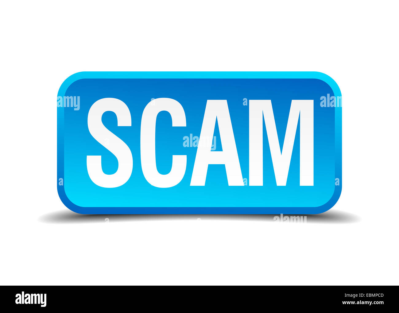Scam blue 3d realistic square isolated button Stock Photo - Alamy