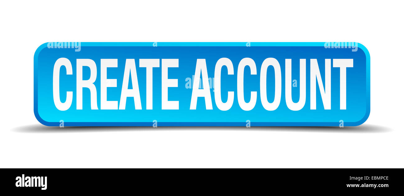 create account blue 3d realistic square isolated button Stock Photo - Alamy