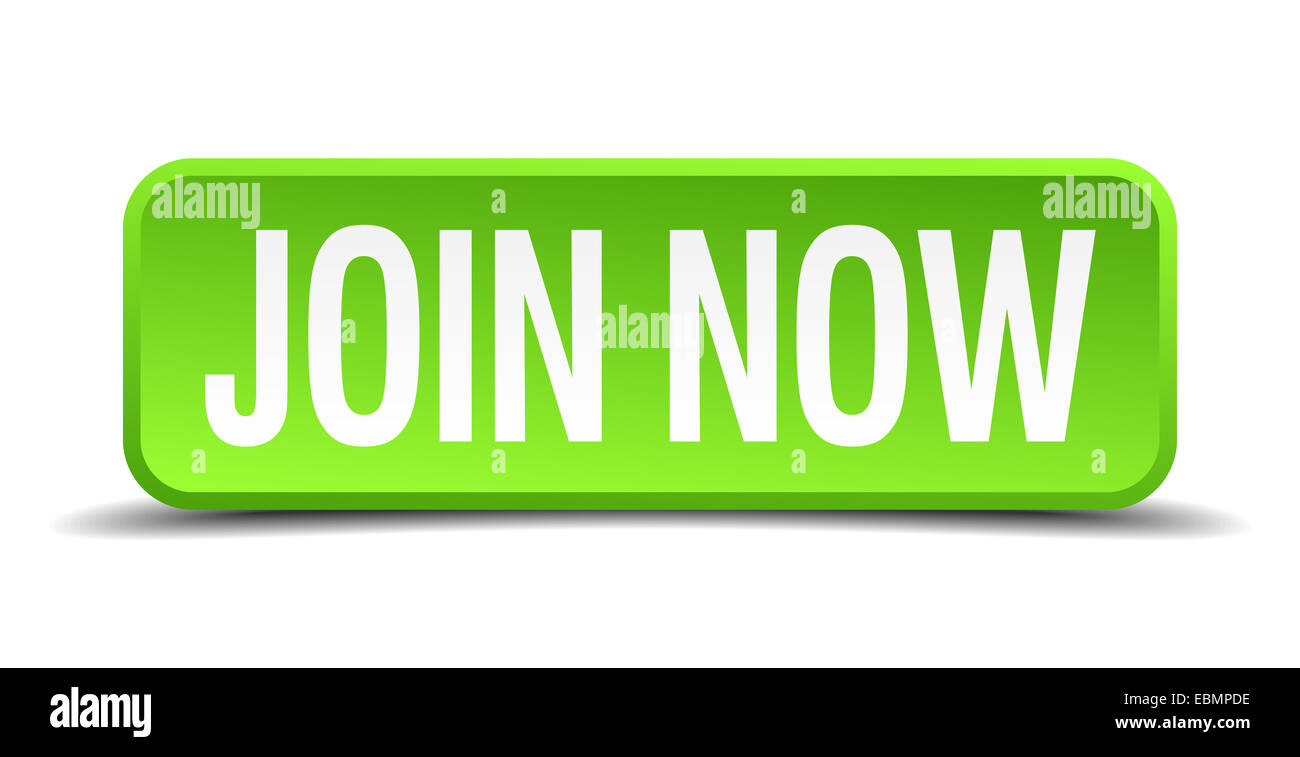 join now green 3d realistic square isolated button Stock Photo - Alamy
