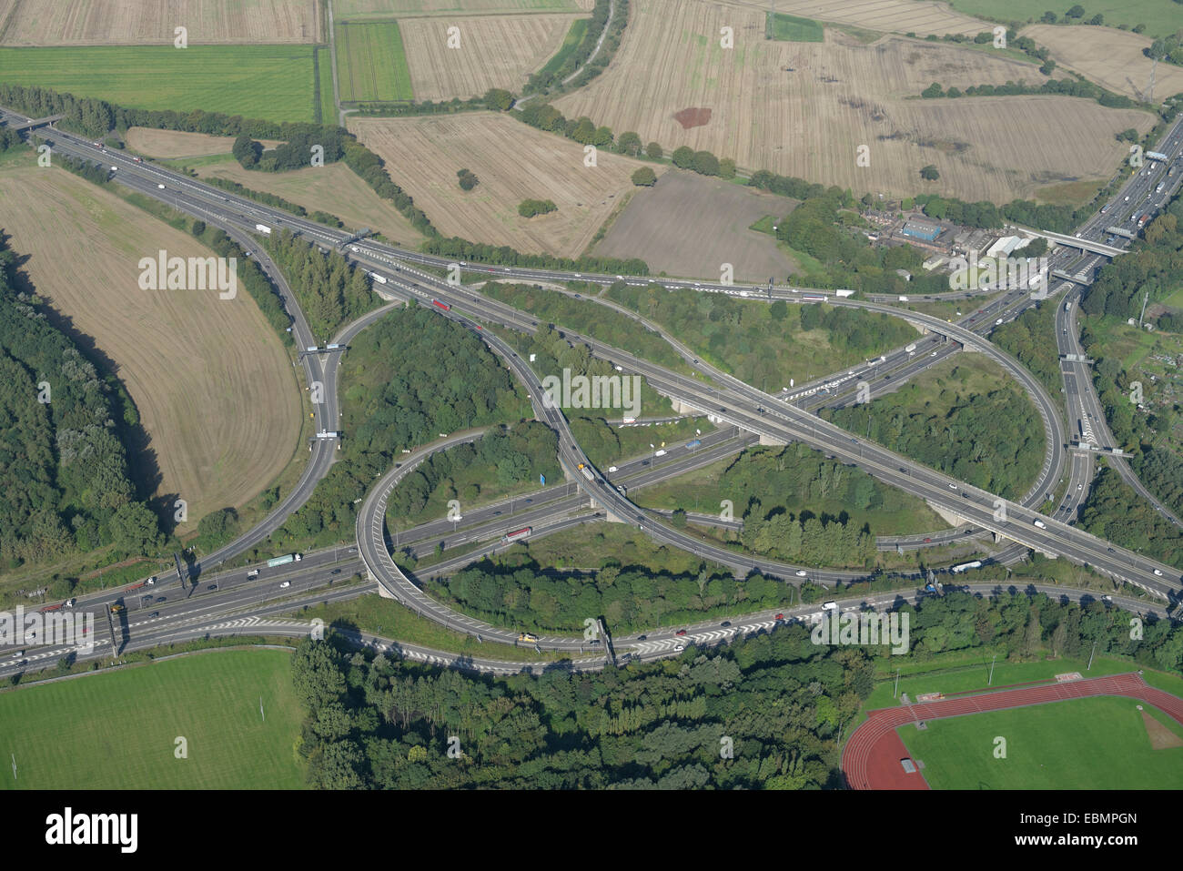 An aerial view of the Eccles Interchange at Junction 12 of the M60 near ...