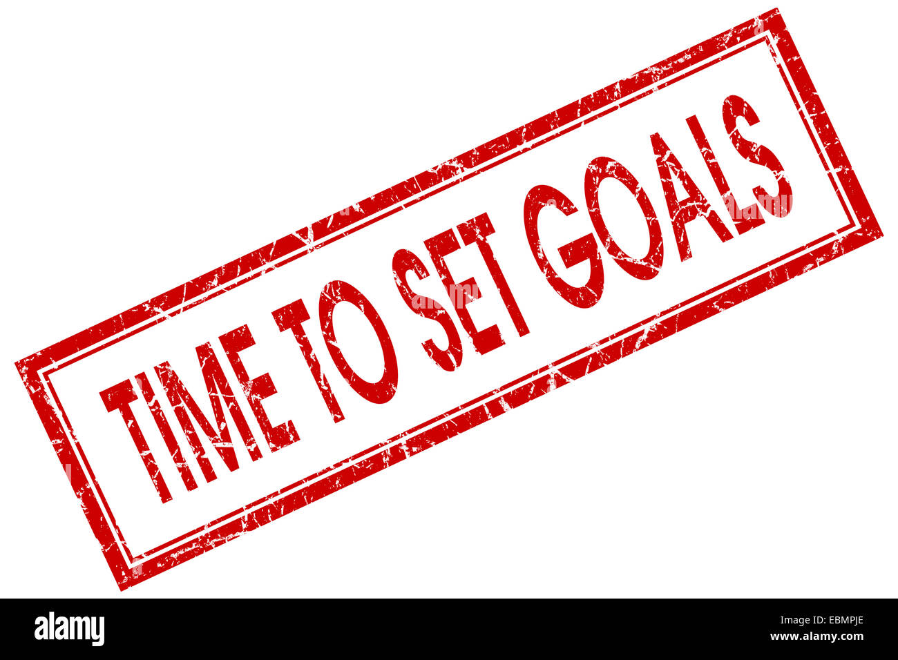 Time to set goals red square grungy stamp isolated on white background ...