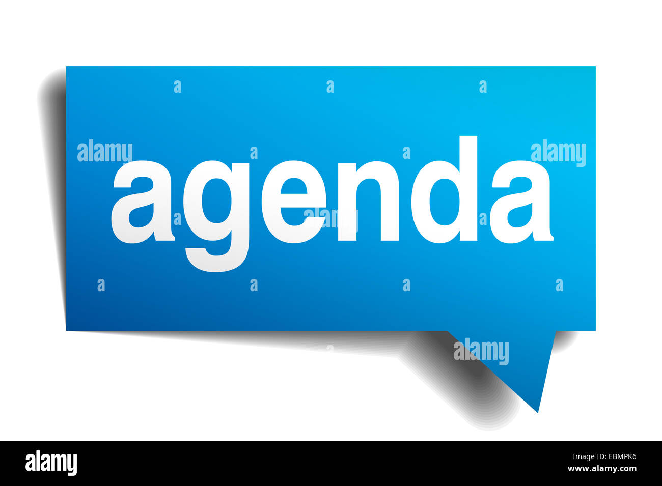 Agenda blue 3d realistic paper speech bubble isolated on white Stock ...