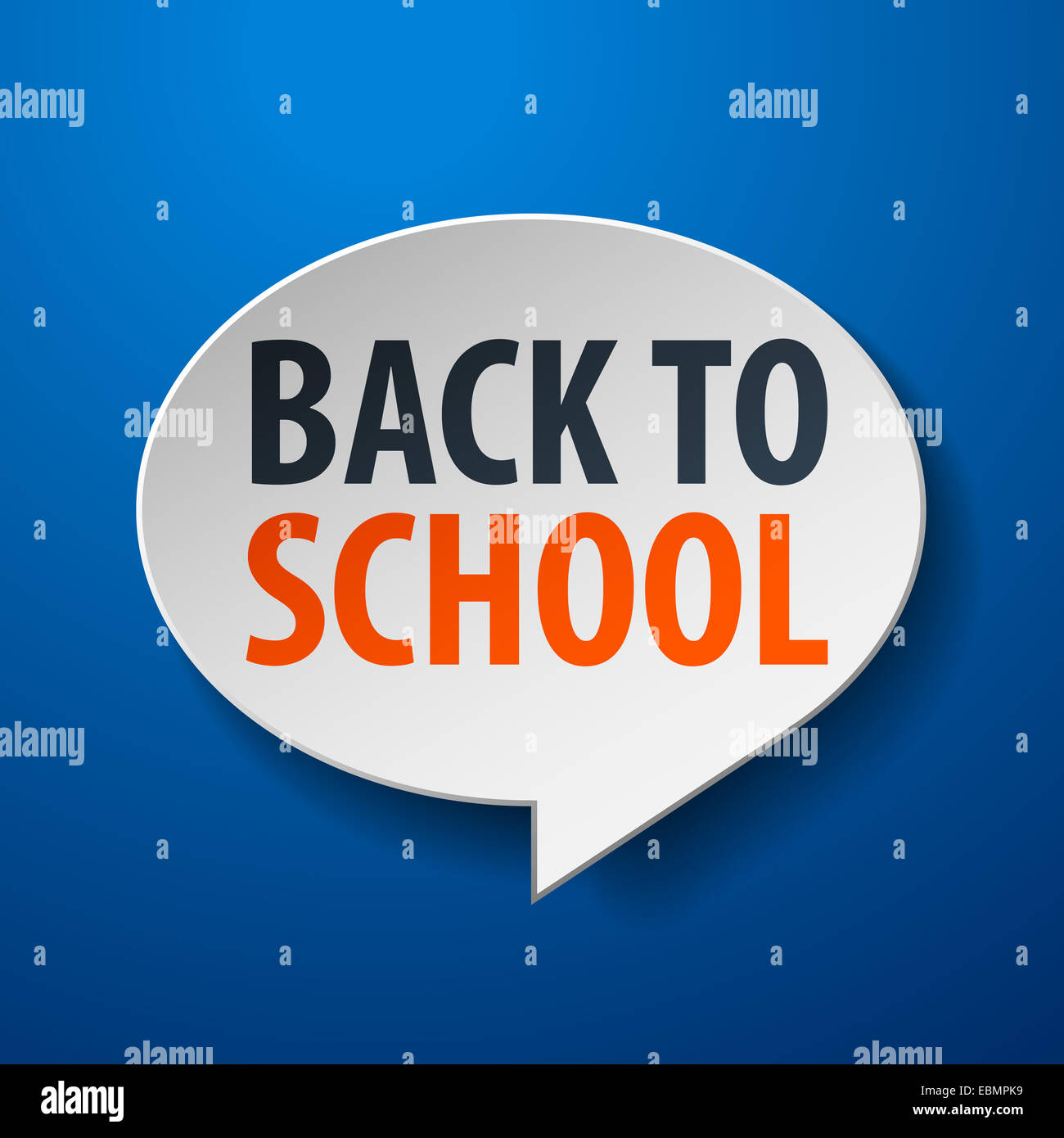Back To School 3d Speech Bubble on Blue background Stock Photo - Alamy