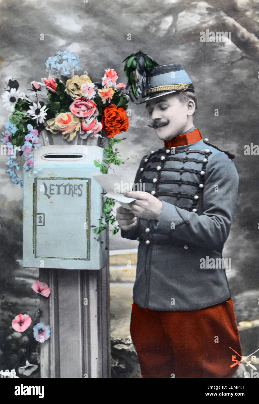 French World War One Soldier Reading Letter and French Letter Box c1914 ...