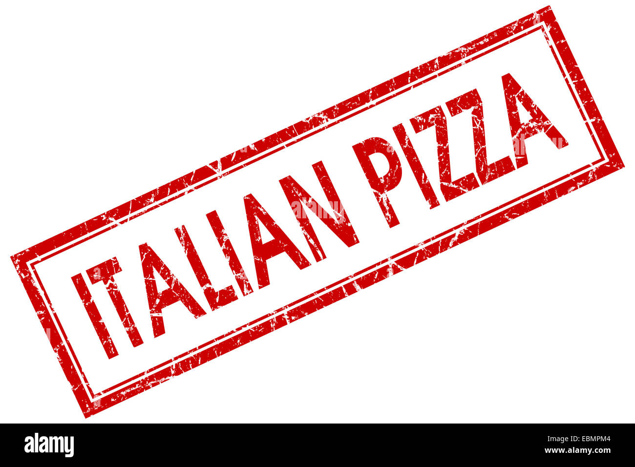 Italian pizza red square grungy stamp isolated on white background ...