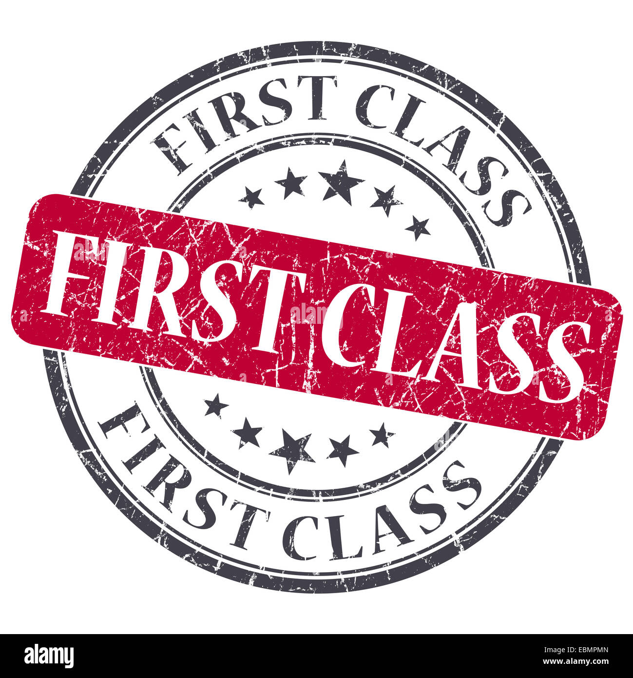 First class red round grungy stamp isolated on white background Stock ...