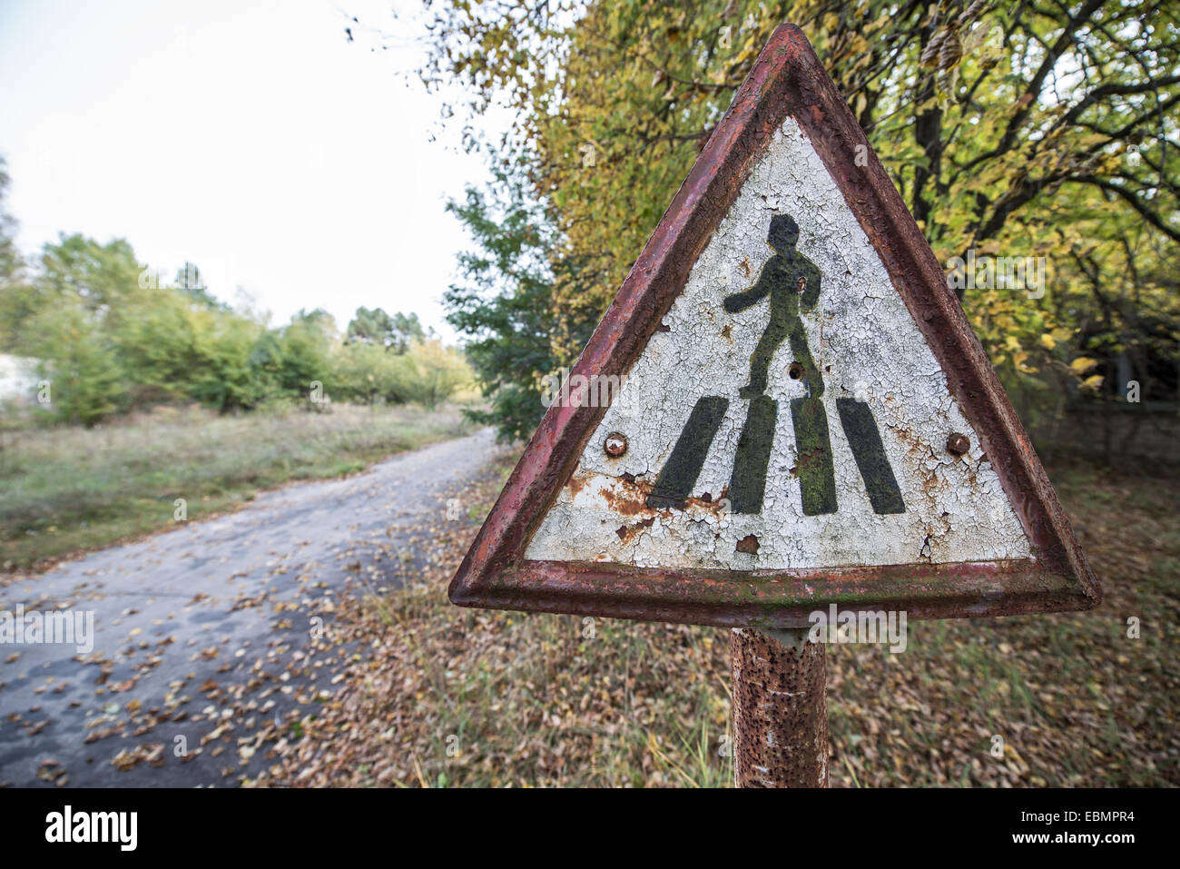 Pedestrian Crossing Sign in Chernobyl-2 military base next to Duga-3 ...